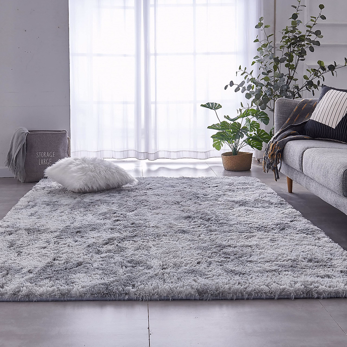 TABAYON Luxury 6x9 Modern Indoor Home Living Room Area Rugs, Anti-Skid Soft Fluffy Shag Fur Bedroom Rugs for Home Decor Tie-Dyed Light Grey