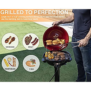 Homewell Electric BBQ Grill for Indoor & Outdoor Grilling with Warming Rack - Portable Patio Grill 1600 Watts (Red)