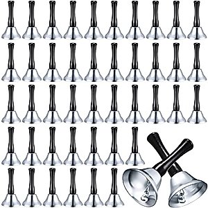 Yeshone 50 Pcs Loud Hand Bell Silver Call Bell Dinner Bell Service Bell Small Bell Classroom Bell for Food Line Care for the Sick and Elderly Alarm Ringing Call for Pets Jingles Weddings Decoration
