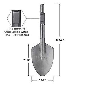Clay Spade Chisel Bit for Demolition Jack Hammer, A-KARCK 1-1/8" Hex Shank Asphalt Cutter Chisel 17.5" Long, Alloy Steel Construction