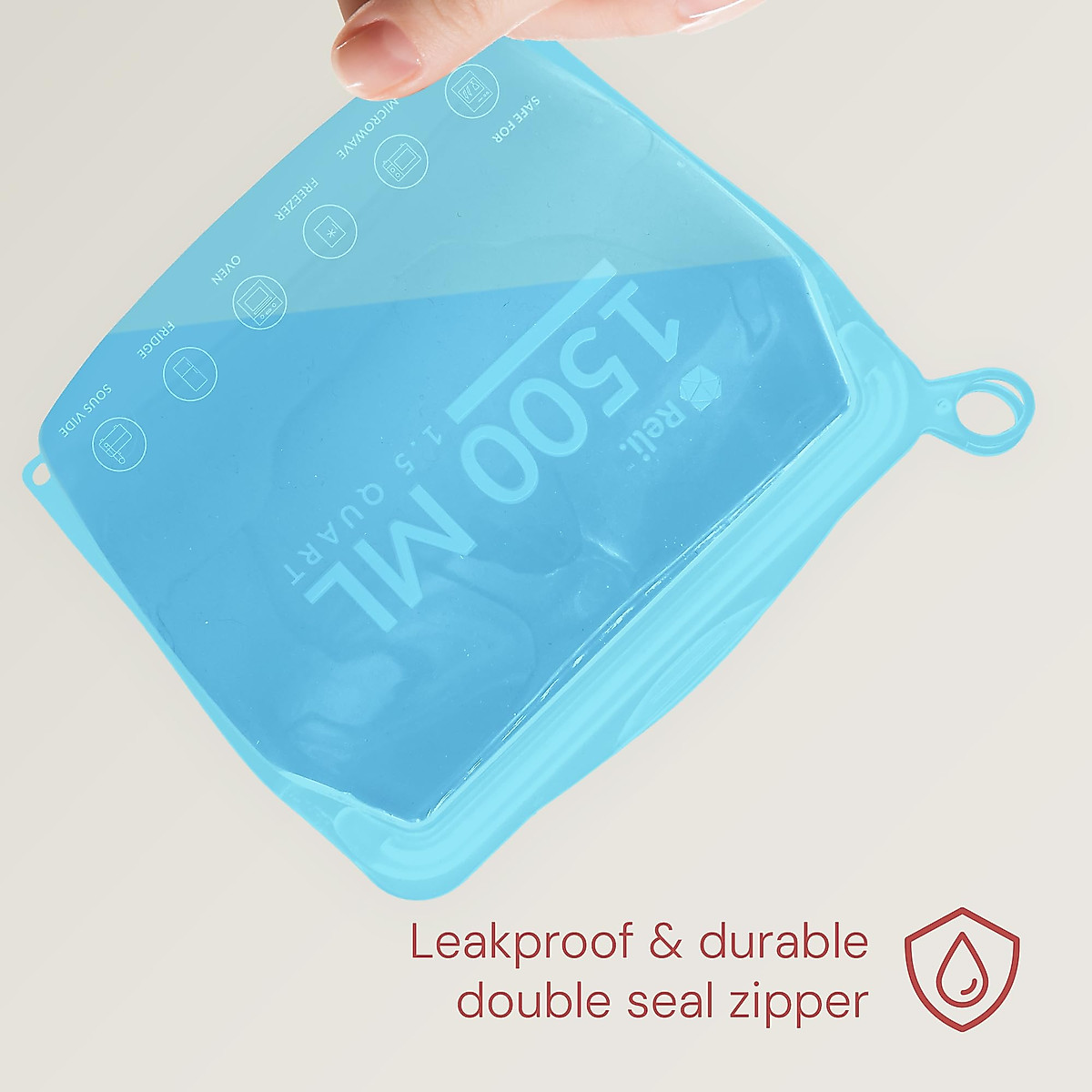 Reli. Reusable Silicone Bag (1 Pack) | Gallon (1500 ml), Aqua | Silicone Freezer Bags for Food Storage | Reusable Food Storage for Meal Prep | Dishwasher/Freezer Safe