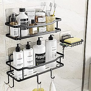 NEFISE 3 Pack Corner Shower Caddy Shower Shelf Adhesive Shower Rack with Hooks,Shower Organizer for Bathroom Toilet Kitchen, Shower Storage for 90° Wall (3-PACK)