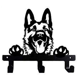 German Shepherd Portrait Shaped Black Coated Metal Wall Leash Key Hook for Kitchen Bathroom Bedroom Garage Mud Room