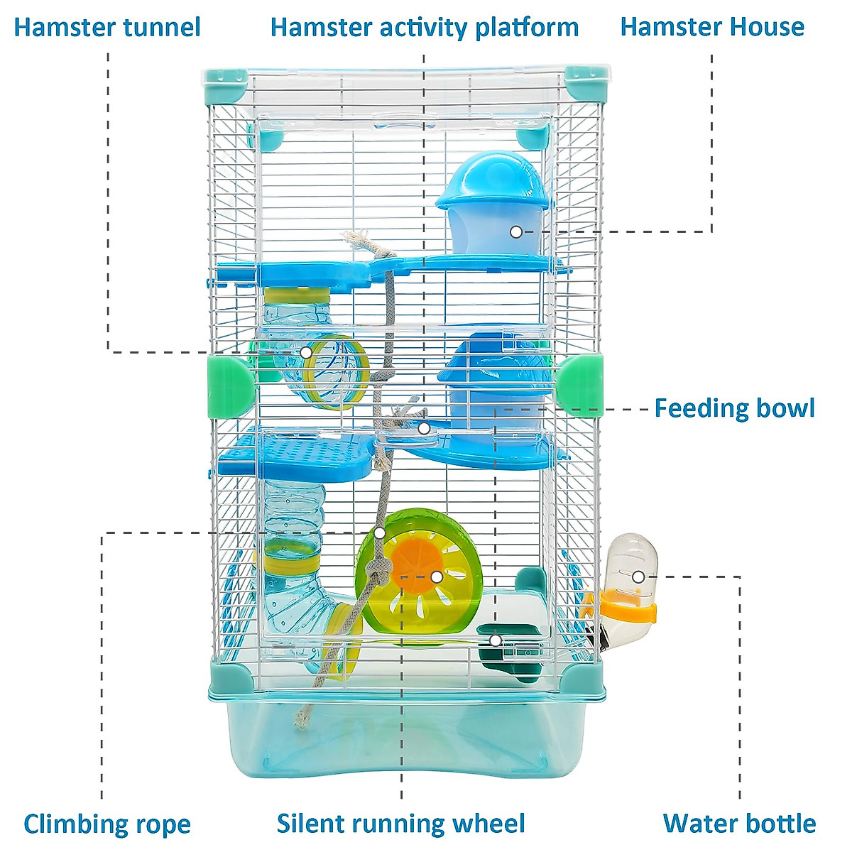 PINVNBY Hamster Cage, 3 Level Mouse Cage and Habitats Hamster Enclosure Hamster Habitat for Mouse Mice Rat Gerbils and Small Animals 10.6 x 7.8 x 10.6inches