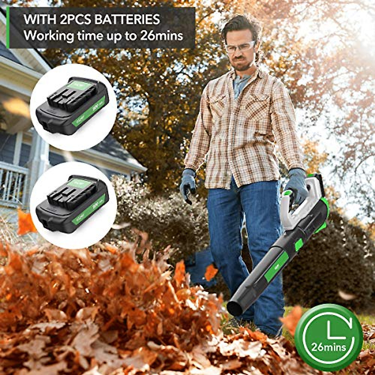 AIPER SMART Leaf Blower 20V, Electric Cordless Handheld Blower 330 CFM, Up to 26 Minutes Blowing with 2 Li-on Battery-Powered, Lightweight & Powerful for Yard, Sidewalk, Driveway, Garden Cleaning
