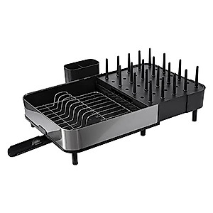 RINLUVS Dish Drying Rack,Multifunctional Expandable Dish Rack-Stainless Steel Dish Drying Rack,Large,Dish Racks for Kitchen Counter,Black Kitchen Drying Rack,Dish Drainers for Kitchen Counter