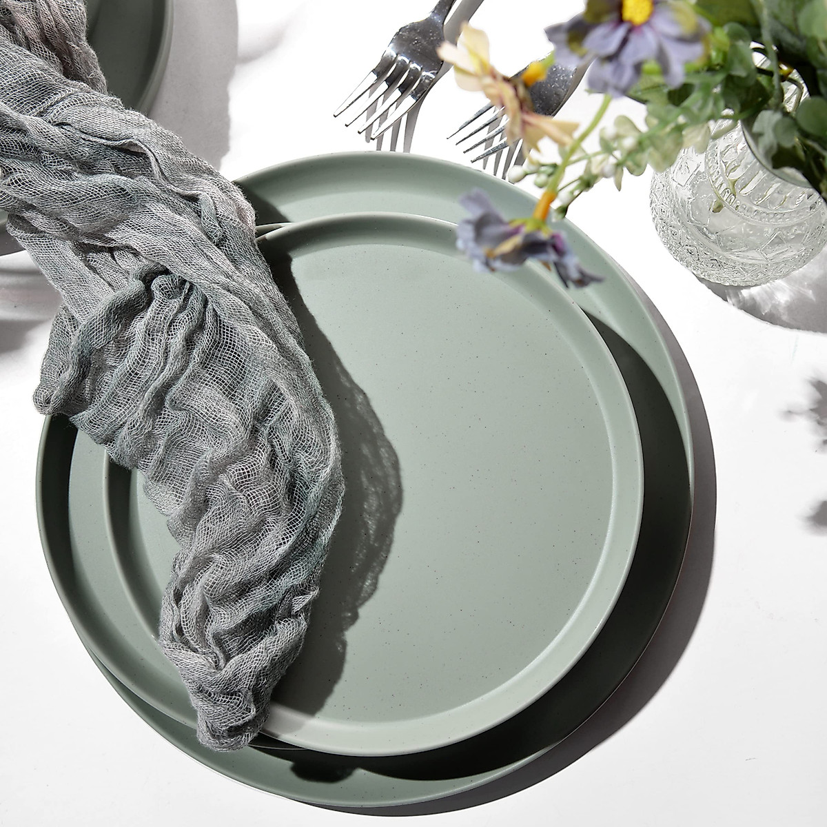 Melamine Dinnerware Sets, Dinnerware Sets For 4, 12pcs Plates And Bowls Sets Unbreakable Dishwasher Safe BPA Free (Sage Green)