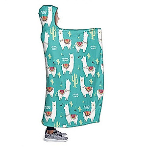 Alpaca No Prob-Llama and Cactus Hoodie Blanket Wearable Throw Blankets for Couch Blanket Hooded for Baby Kids Men Women