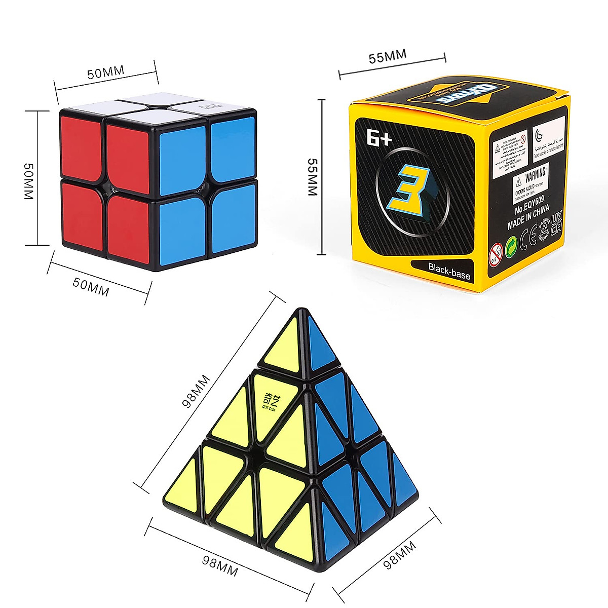 ROXENDA Speed Cube Set, Magic Cube Set of 2x2x2 3x3x3 Pyramid Cube Smooth Puzzle Cube (Black)