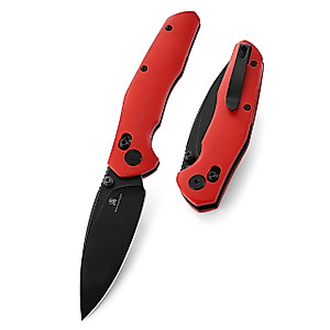 BESTECHMAN Ronan EDC Folding Knife Red G10 Handle Pocket Knife, 14C28N Steel Thumb-Stud Outdoor Tools, BMK02J (Red Handle)
