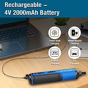 Werktough 4V Mini Electric Cordless Screwdriver with 3-Gear Torque 5Nm Power 25pc Screwdriver Bits S2 LED Light USB Charging Home Improvement S026