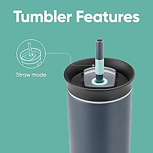 Owala Stainless Steel Triple Layer Insulated Travel Tumbler with Spill Resistant Lid and Straw, BPA Free, 24 oz, Black/Grey (Foggy Tide)