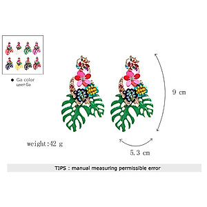 Lureme Colorful Segmented Leaf Dangle Earrings, Zinc Alloy, 2.09 in3.54 in5.3 in9.0 cm, Green