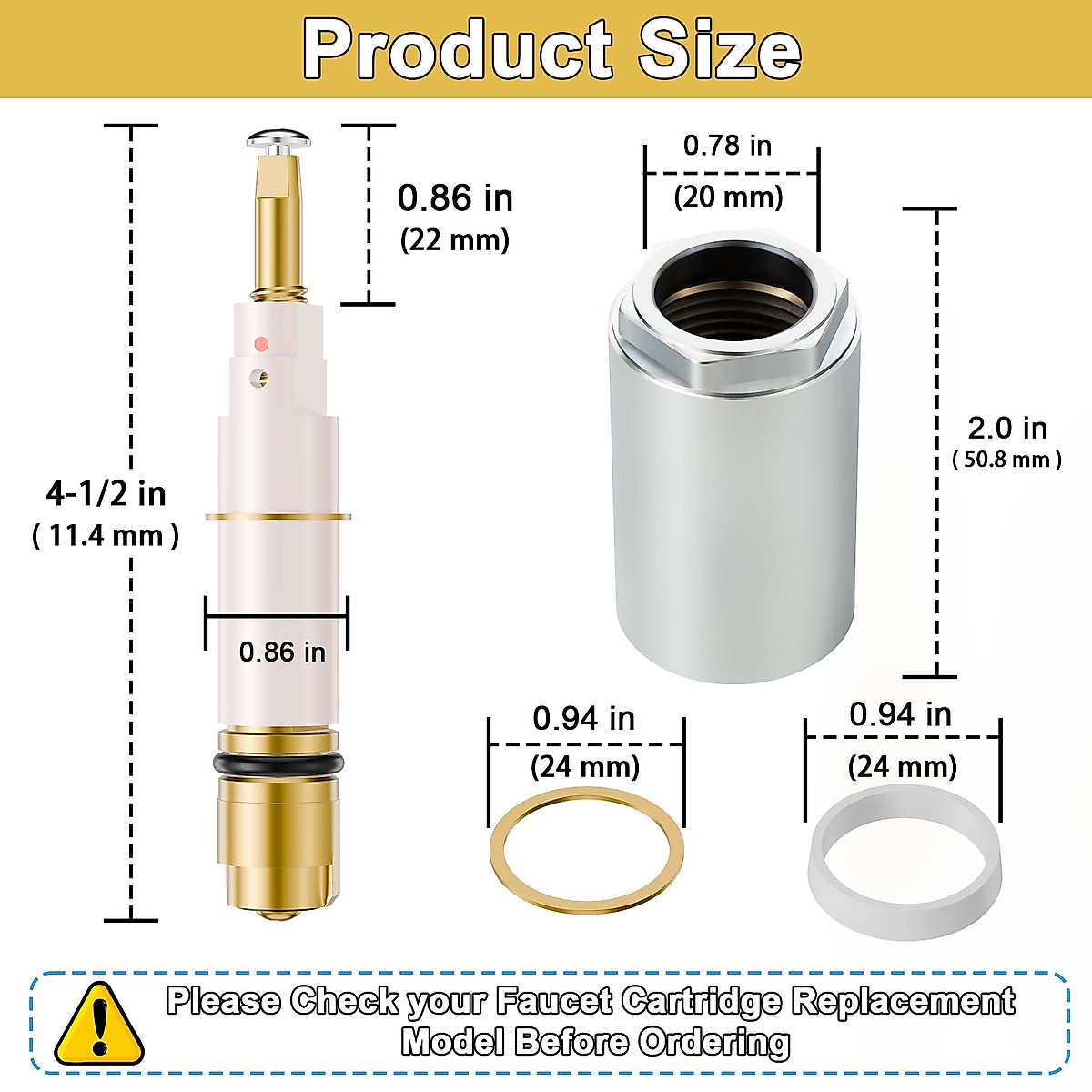 UCDETD MS-5AT-C Brass Shower Cartridge Replacement for SLD1350, MP58045, 4-1/2 in Length, Globe Valve, Faucet Cartridges