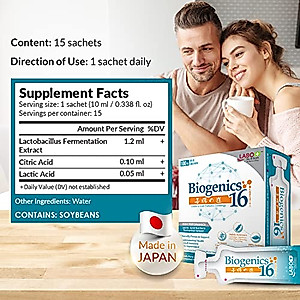 LABO Nutrition Biogenics 16–Lactic Acid Bacteria Fermented Extract, 1000x More Effective, Gut Health Support Beyond Probiotics & Prebiotics, Improve Intestinal Skin and Immune Health, 10mlx15 sachets