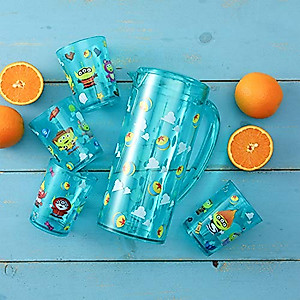 Zak Designs Pixar Movies Alien Remix Beverage Serving Set Includes Pitcher and 4 Durable Plastic Tumblers with Unique Artwork, Perfect for a Pool Party (5 Pieces), Green,10 ounces