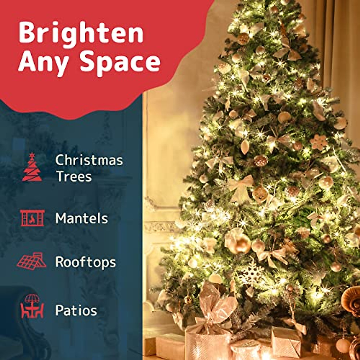 PREXTEX Christmas Lights (20 Feet, 100 Lights) - Clear White Christmas Tree Lights with White Wire - Clear Christmas Lights Indoor/Outdoor String Lights - Xmas Lights - Warm White Twinkle Lights