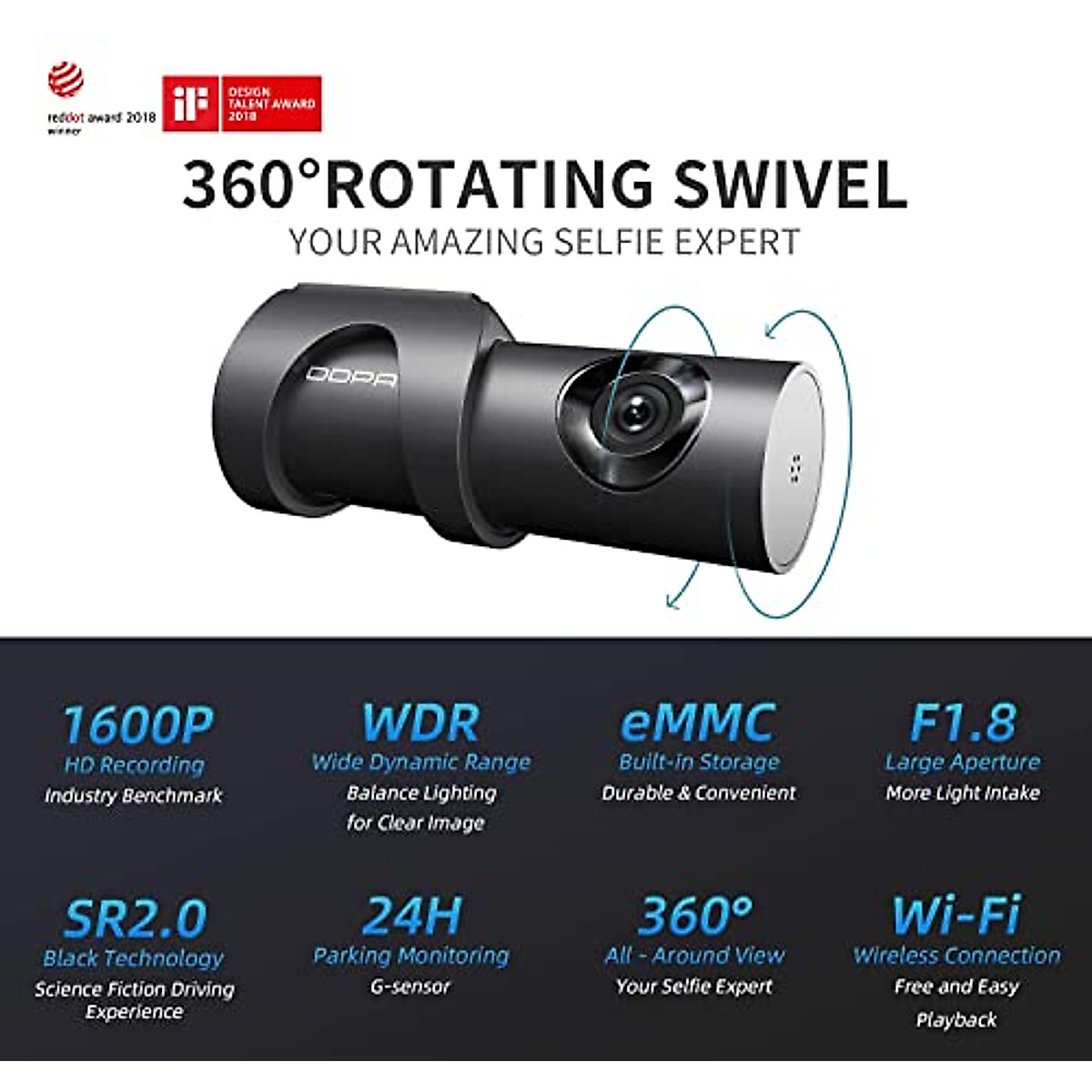 DDPAI Mini3 Dash Cam 1600P, 2K Front Dash Cam Recorder Dashboard 2560x1600P, Front Dashboard Camera for Car DVR Recorder 32GB eMMC Storage |WiFi & App|Night Vision, Parking Mode, Super Capacitor