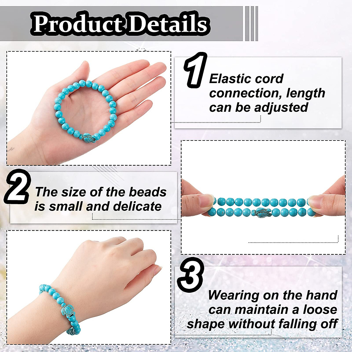 Bonuci Turtle Bracelet 4 Pieces Sea Turtle Beads Ocean Bracelets Natural Stone Turquoise Stretch Bracelet Turtle Bracelet Gifts for Women Men