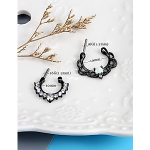 Ylqjksk Surgical Steel septum jewelry 16G helix piercing jewelry daith piercing jewelry smiley piercing jewelry rook piercing jewelry tragus piercing jewelry For Women Men Retainer，Black Tone