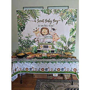 Avezano Jungle Safari Baby Shower Backdrop Safari Animals Boy Baby Shower Party Background Decorations Tropical Green Leaves Safari Oh Baby Shower Banner Supplies(7x5ft)