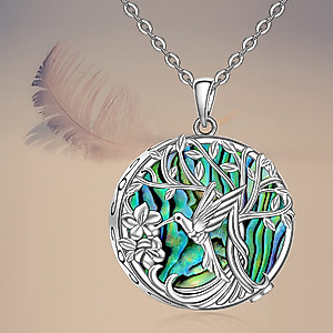 Hummingbird Necklace Hummingbird Urn Necklace for Ashes for Women Abalone Tree of Life Cremation Pendant Sterling Silver Memorial Keepsake Jewelry Mothers Day Gifts