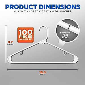 Serenelife White Standard Plastic Hangers - Space Saving Durable Tubular Heavy Duty Clothes Hanger Set Ideal for Laundry/Daily Use, Can Hold Up to 5.5 Lbs. for Coats, Jackets, Pants & Dress(100-Pack)