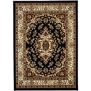 Antep Rugs Kashan King Collection Himalayas Oriental Polypropylene Indoor Area Rug (Black and Beige, 5' x 7')