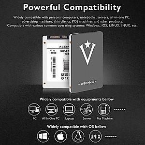 ASENNO 120GB 128GB 2.5 Inch SSD Internal Solid State Hard Drive for Notebook Tablet Desktop PC(120GB)