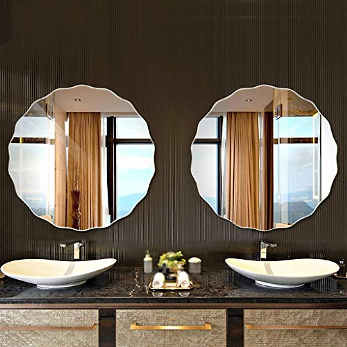 KONGZIR Vanity Mirror Round, Wall-Mounted Frameless Vanity Mirror, Wall Decorative Mirror, Ruffled Shape, Size: 50 50cm