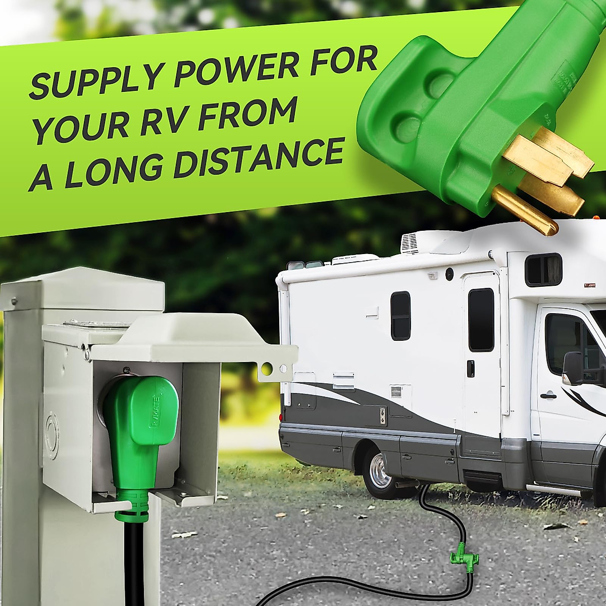 RVMATE 50 Amp 15 Feet RV/EV Extension Cord, Easy Plug in Handle, 14-50P to 14-50R with LED Indicator, ETL Listed, Come w/Storage Bag and Plastic Strap