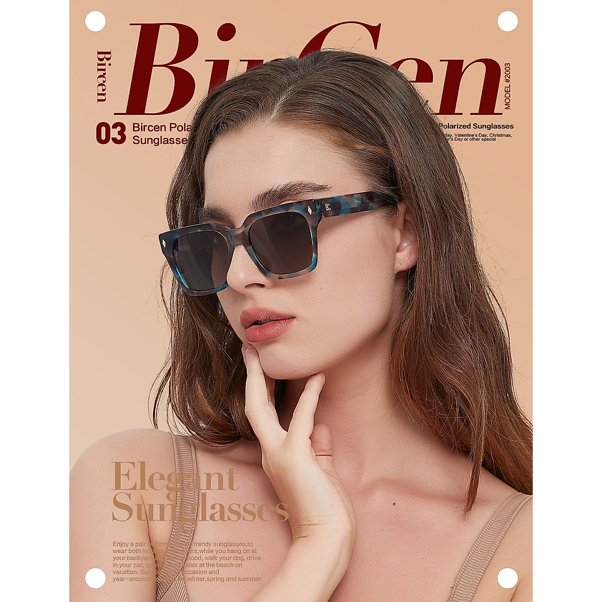 BIRCEN Polarized Trendy Sunglasses for Women: UV Protection Womens and Mens Square Shades with Acetate Frame BC2003