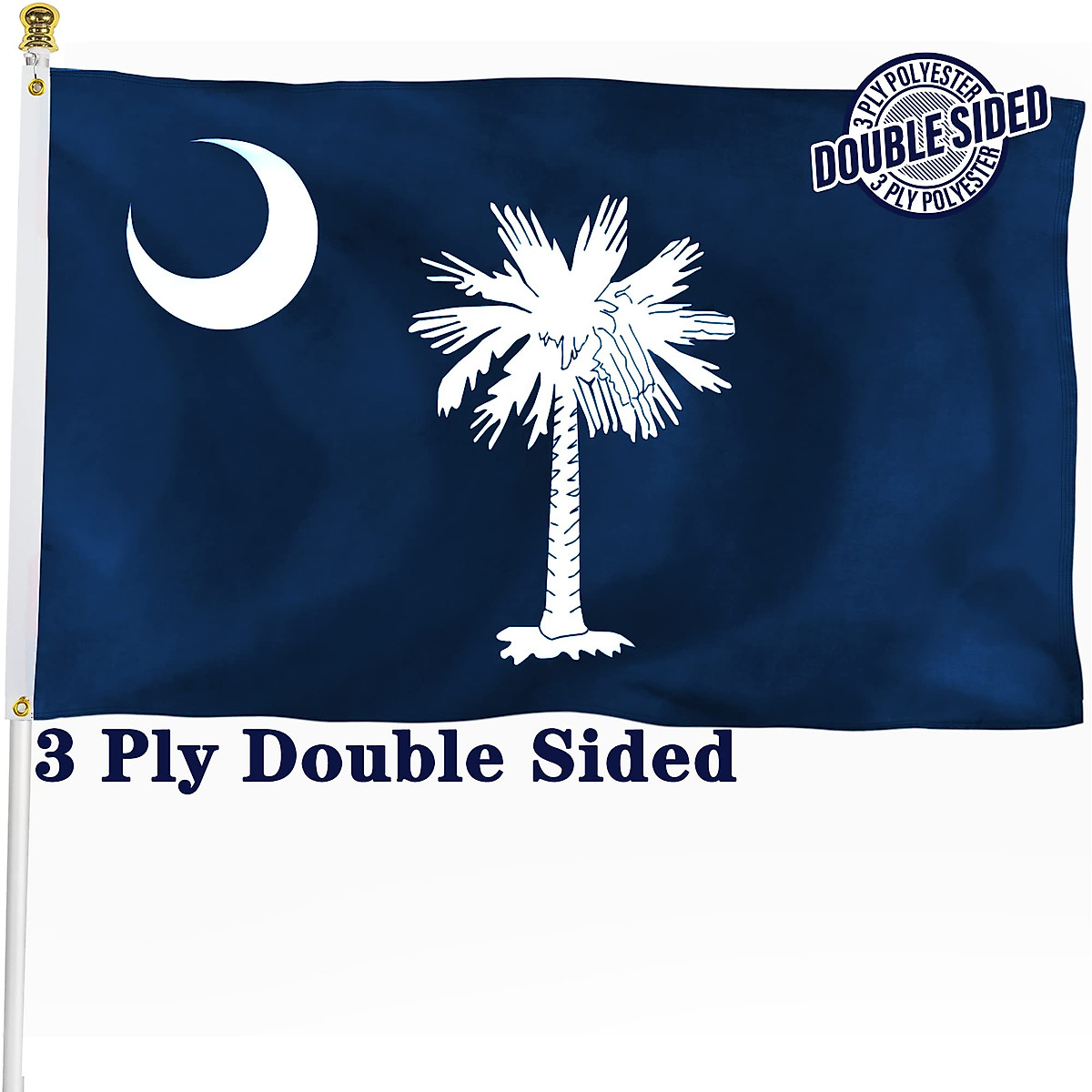 XIFAN Double Sided South Carolina State Flag 3x5 ft, Heavy Duty 3 Ply Durable Polyester, SC Flag with Vibrant Print/4 Rows Hemming/Brass Grommets for Indoor Outdoor Decor
