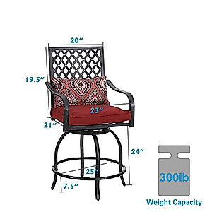 PHI VILLA Patio Stools Set of 4 with Red Cushions,Outdoor Metal Swivel Bar Height Chairs for Home Patio, Back Yard, Cafes, Bistro, Restaurants and Chic Bars
