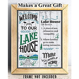 Welcome To Our Lake House Definition - Great Lake House Decor, Lake Life Art Print, Lake Decorations for Summer Home, Cabin Decoration Gift, 11x14 Unframed Typography Wood Style Art Print Poster