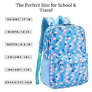 Fenrici Mermaid Backpack for Girls, Teens, Girls' Backpack for School, Kids' Bookbags with Padded Laptop Compartment, Mermaid Scale, Turquoise, Blue, 17 Inch