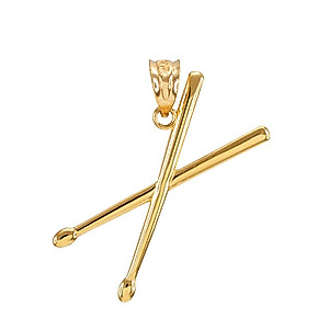 10k Yellow Gold 3D Drum Sticks Music Charm Pendant