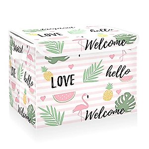 CaTaKu Famingos Pink Pineapples Storage Bins with Lids and Handles, Fabric Large Storage Container Cube Basket with Lid Decorative Storage Boxes for Organizing Clothes