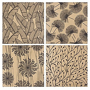 RUSPEPA Wrapping Paper Kraft Paper - Plants All-Black Paint Design - 4 Rolls - 30 inches x 10 feet per Roll