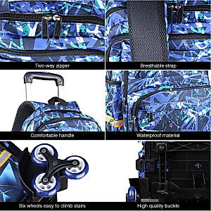 VILINKOU Rolling Backpack with Wheels Trolley Bag Wheeled Backpack for Boy and Girl, Backpack on Wheels for School, Travel (Blue Strips)