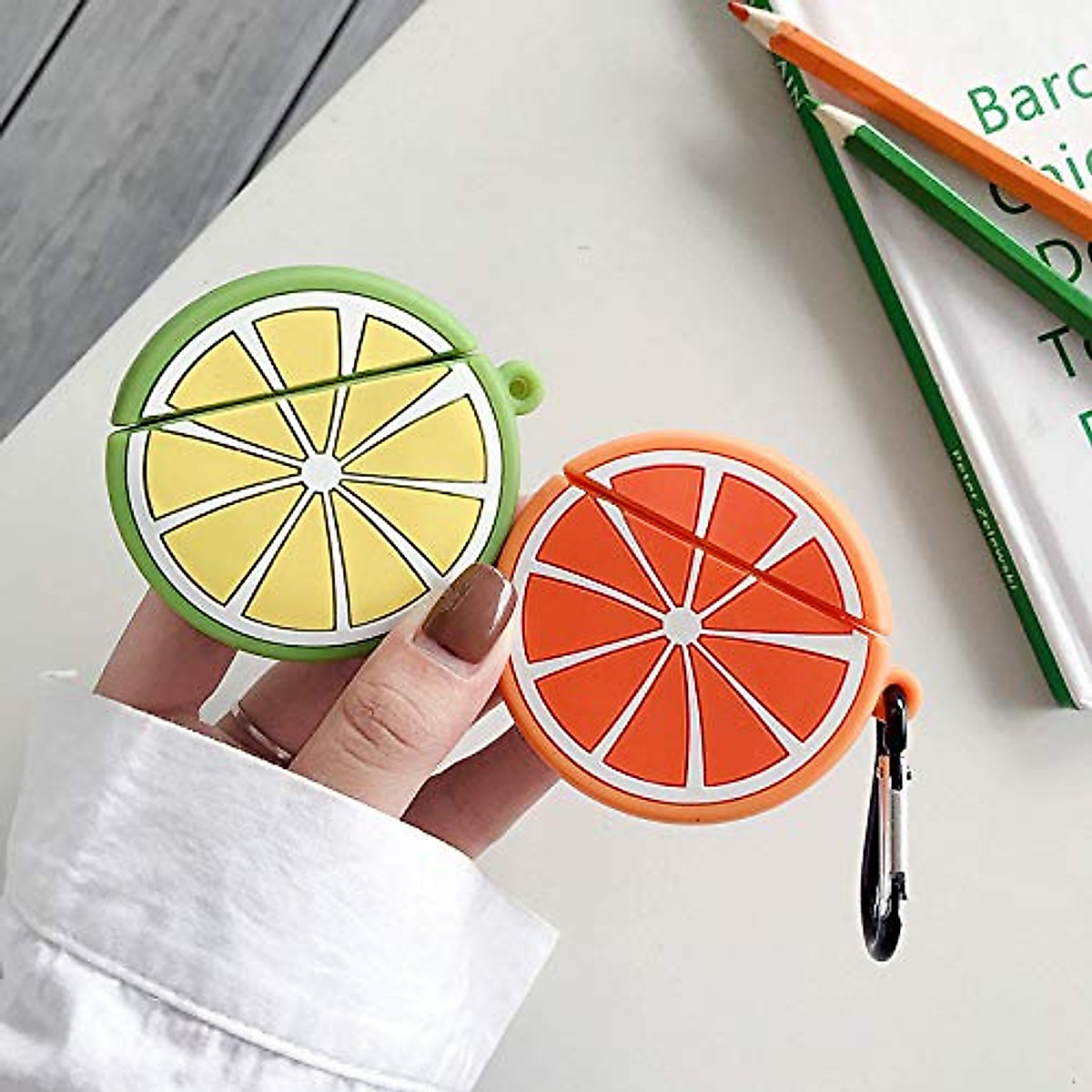 UR Sunshine Case Compatible with AirPods 1/2, Super Cute Creative Fruit Lemon Shape Case, Soft Silicone Cover Earphone Protection Skin for AirPods1&2-Orange