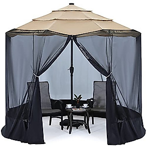 COOSHADE 7.5-11FT Patio Umbrella Mosquito Netting Polyester Screen Mesh Net for Outdoor Umbrella with Zipper Door and Weight Bag Black
