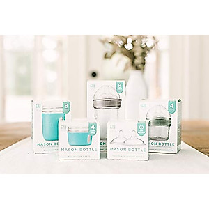 Mason Bottle - The Essential Gift Set: Glass Baby Bottles 4 and 8 Ounce, Silicone Sleeve, Slow-Flow Nipple (2 Pack), Non-Toxic, BPA and BPS Free, 100% Made in The USA (5 Items, Agave)