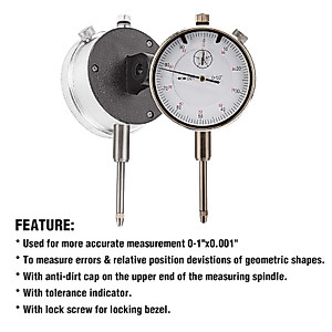 LAIWOO Dial Indicator with Magnetic Base Holder 0-1" Tester Gage Gauge 0.001" Fine Adjustable Long Arm