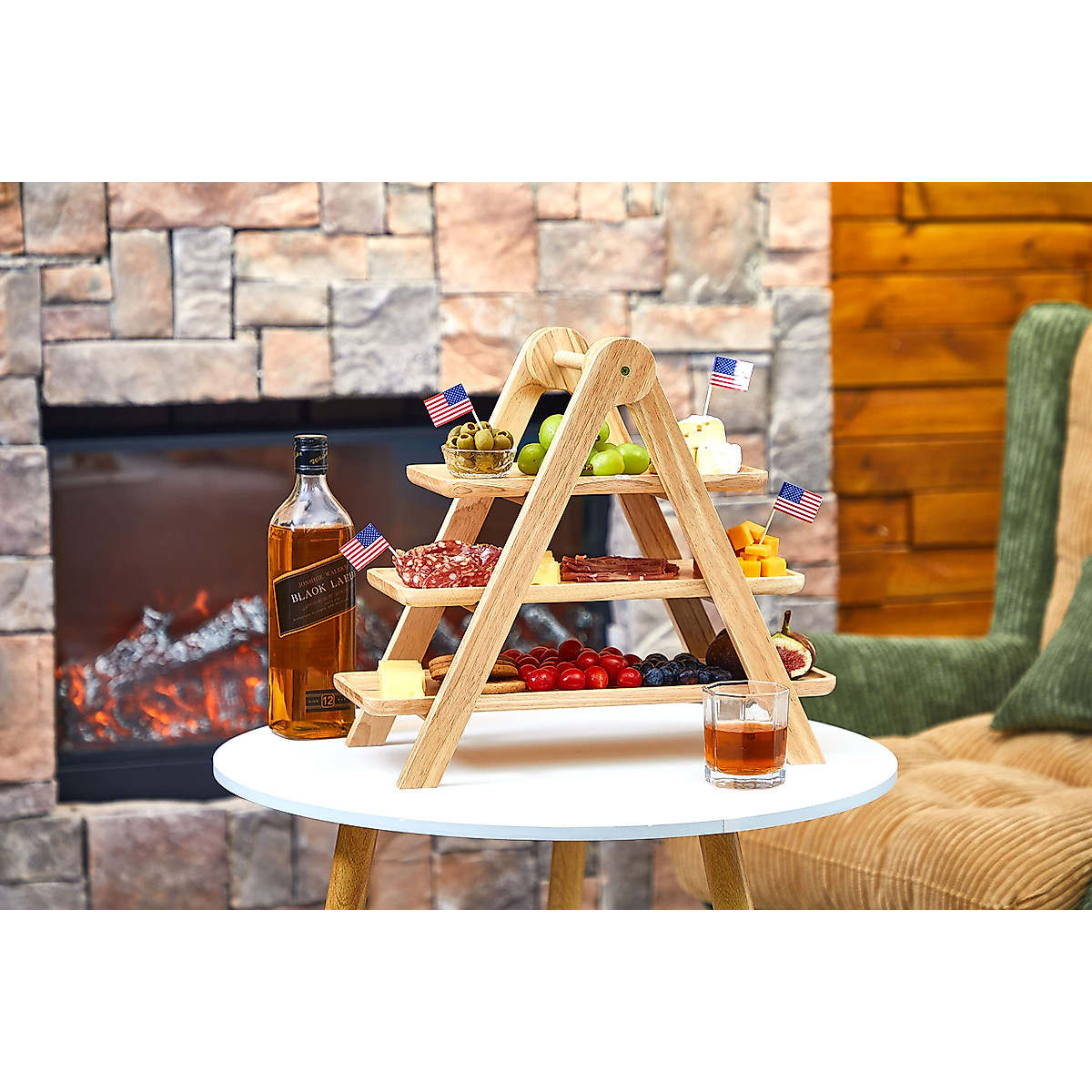 Noriginalic Appetizer Serving Tray Parawood Charcuterie Boards 3 Tier Serving Tray Dessert Table Display Set