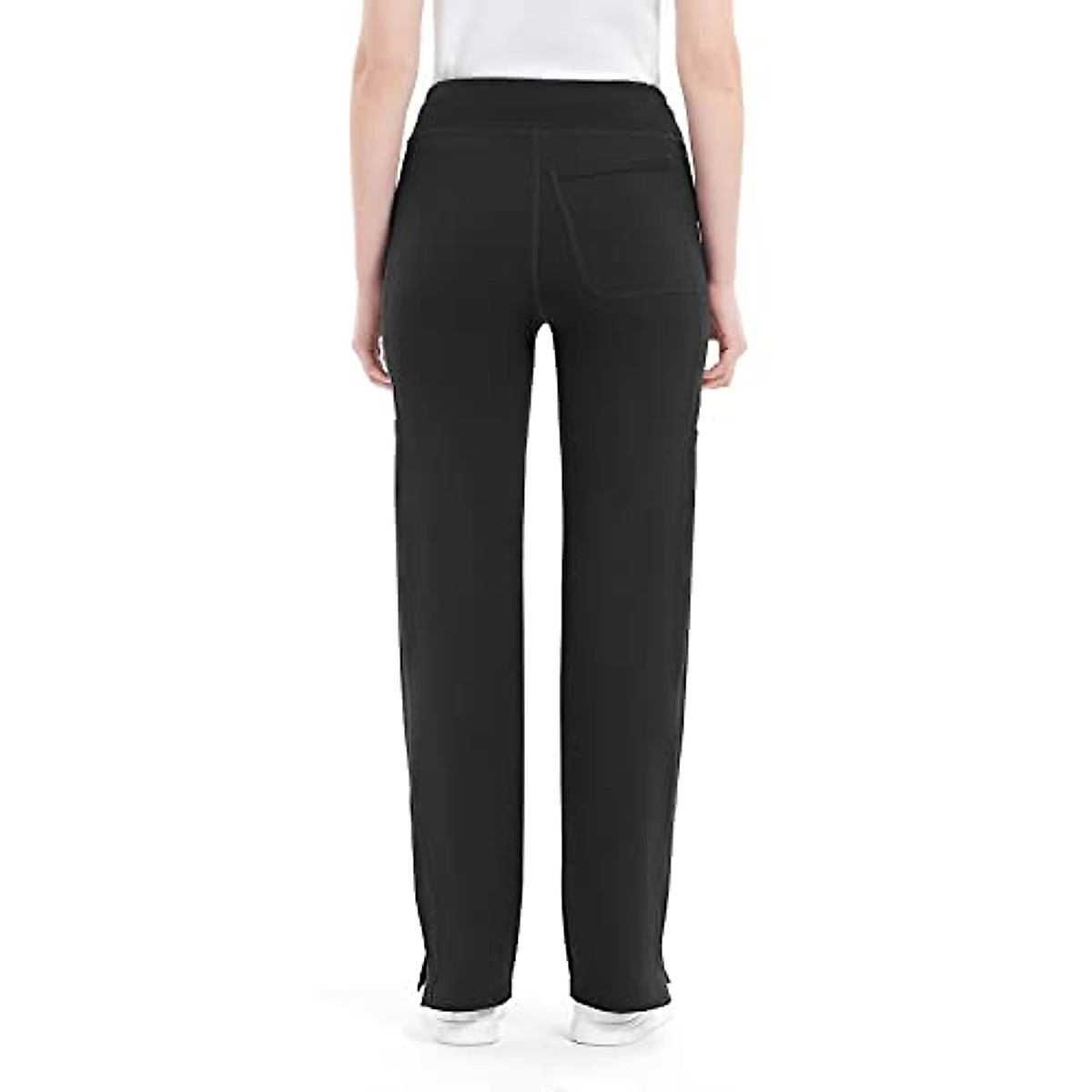 QBK Yoga Scrub Pants Women Mid Rise Yoga Work Pants- Five Pocket Cargo Scrub Pant (Large, Black)