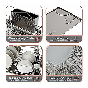 Kitchen Details 3 Piece Dish Rack | Drain Tray | Cutlery Holder | Countertop | Organizer | Holds 13 Dishes | Chrome