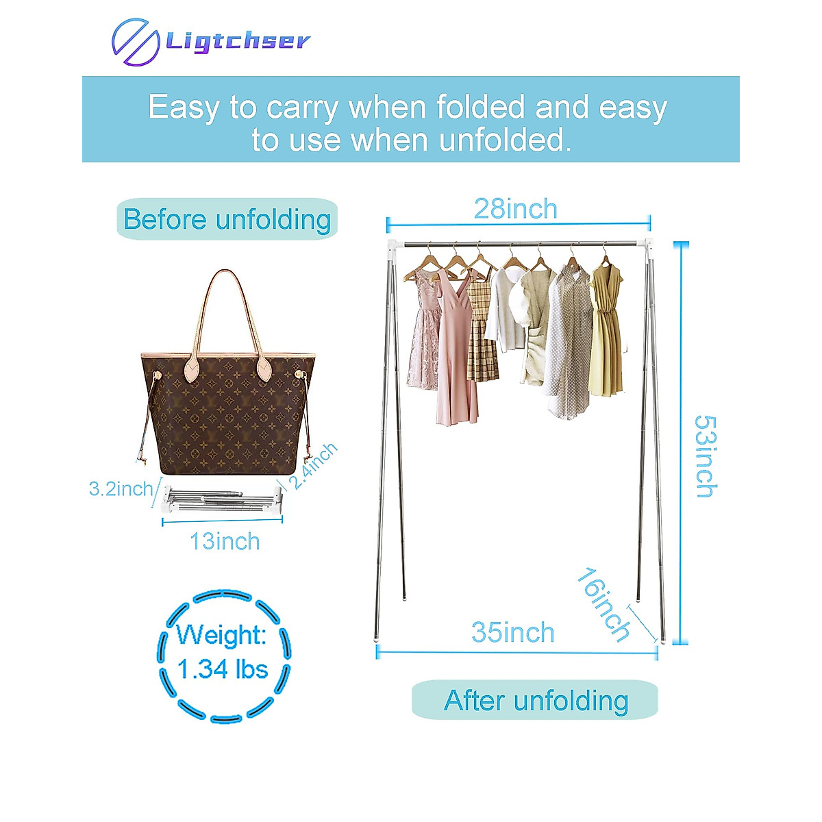 Ligtchser Portable Travel Garment Rack,Folding Clothes Rack for Dance,Travel,Camping, Drying,RV, Indoor,Outdoor.A Collapsible Clothing Rack.