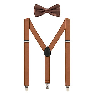 Grade Code Mens Suspenders and Bow Tie Set Adjustable Elastic Clip On Suspenders for Wedding (Brown)…