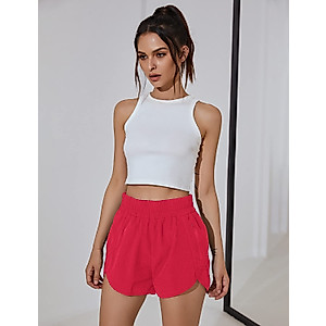 BMJL Women's Running Shorts Elastic High Waisted Shorts Pocket Sporty Workout Shorts Quick Dry Athletic Shorts Pants(S,Red)